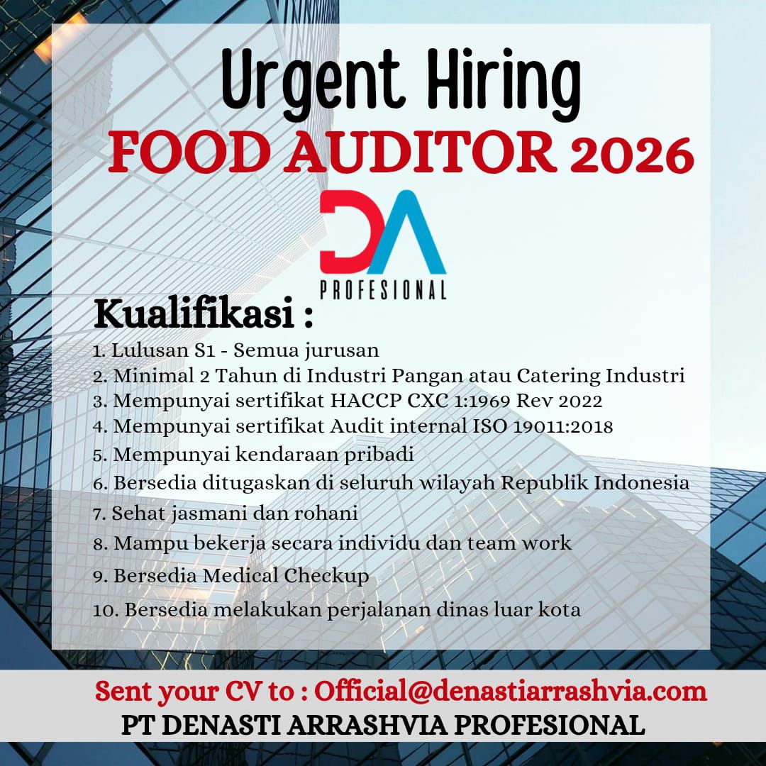 Food Auditor (FA) - PT. Denasti Arrashvia Profesional
